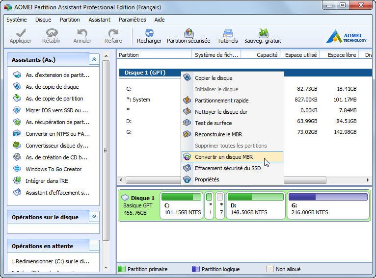 Convertir un disque en GPT/MBR sans suprimmer et formater